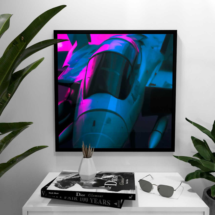 Cyberpunk Fighter Jet - Fyrkantig poster i neonfärg