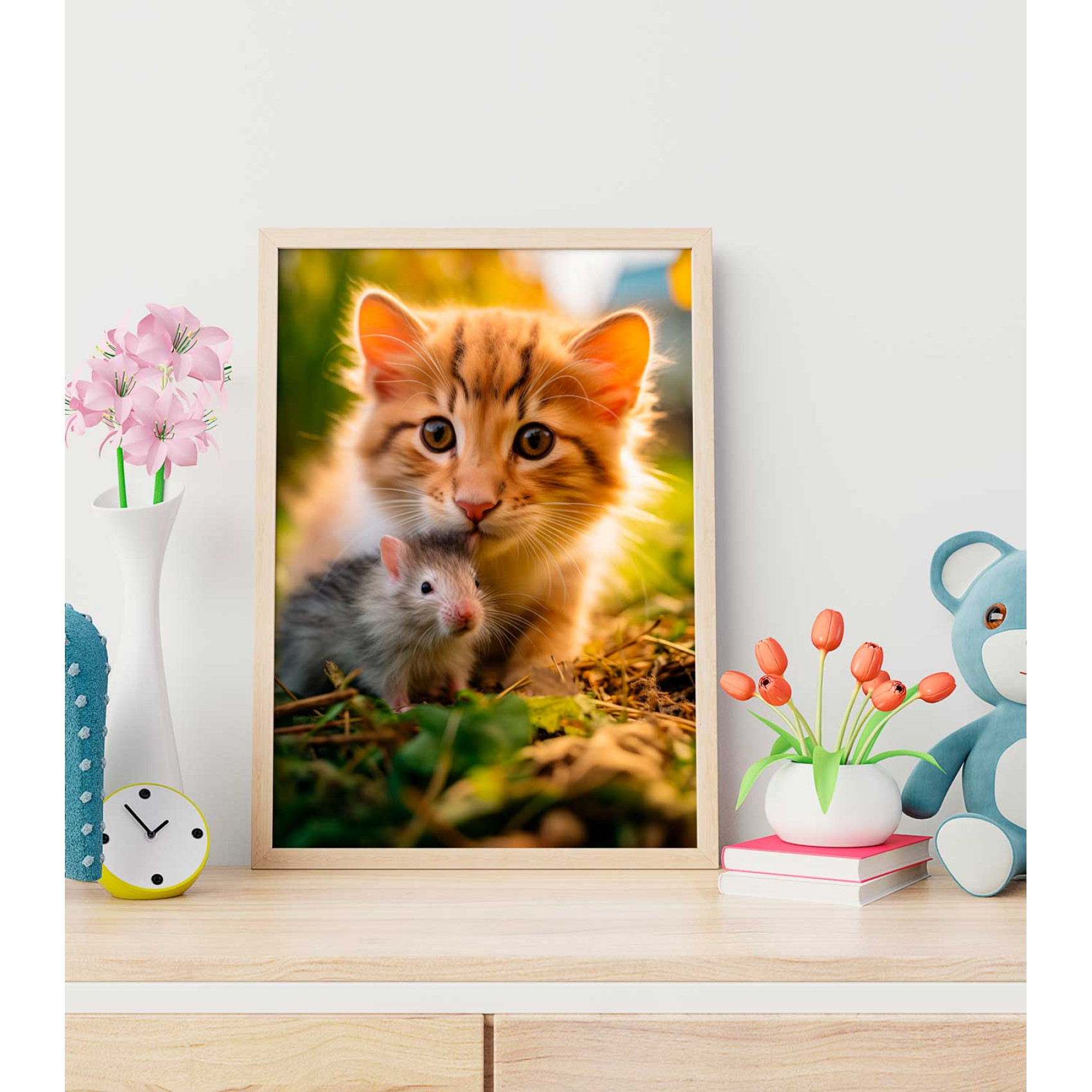 Kattunge och mus - Glädjefylld & söt poster
