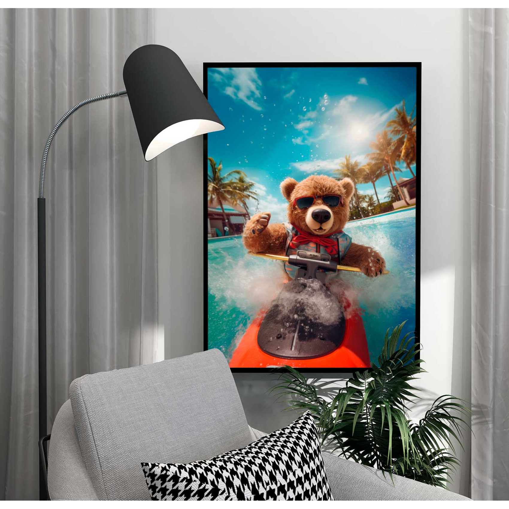Cool Teddy on Jet Ski - Exotisk och färgstark poster