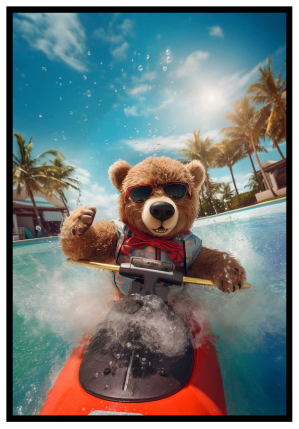Cool Teddy on Jet Ski - Exotisk och färgstark poster