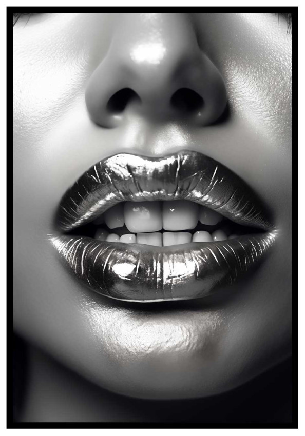 Silver Fashion Lips - Trendig svartvit poster
