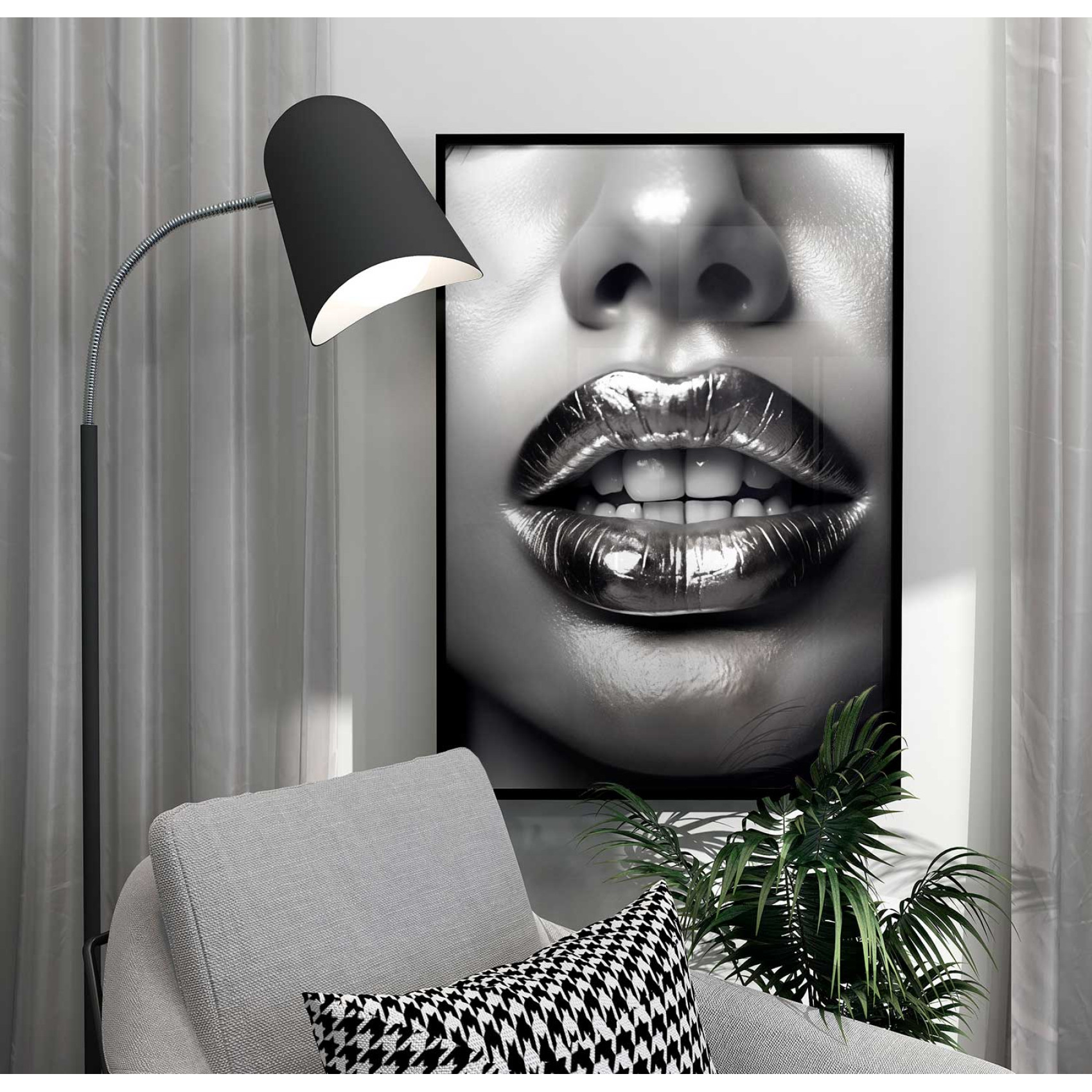 Silver Fashion Lips - Trendig svartvit poster
