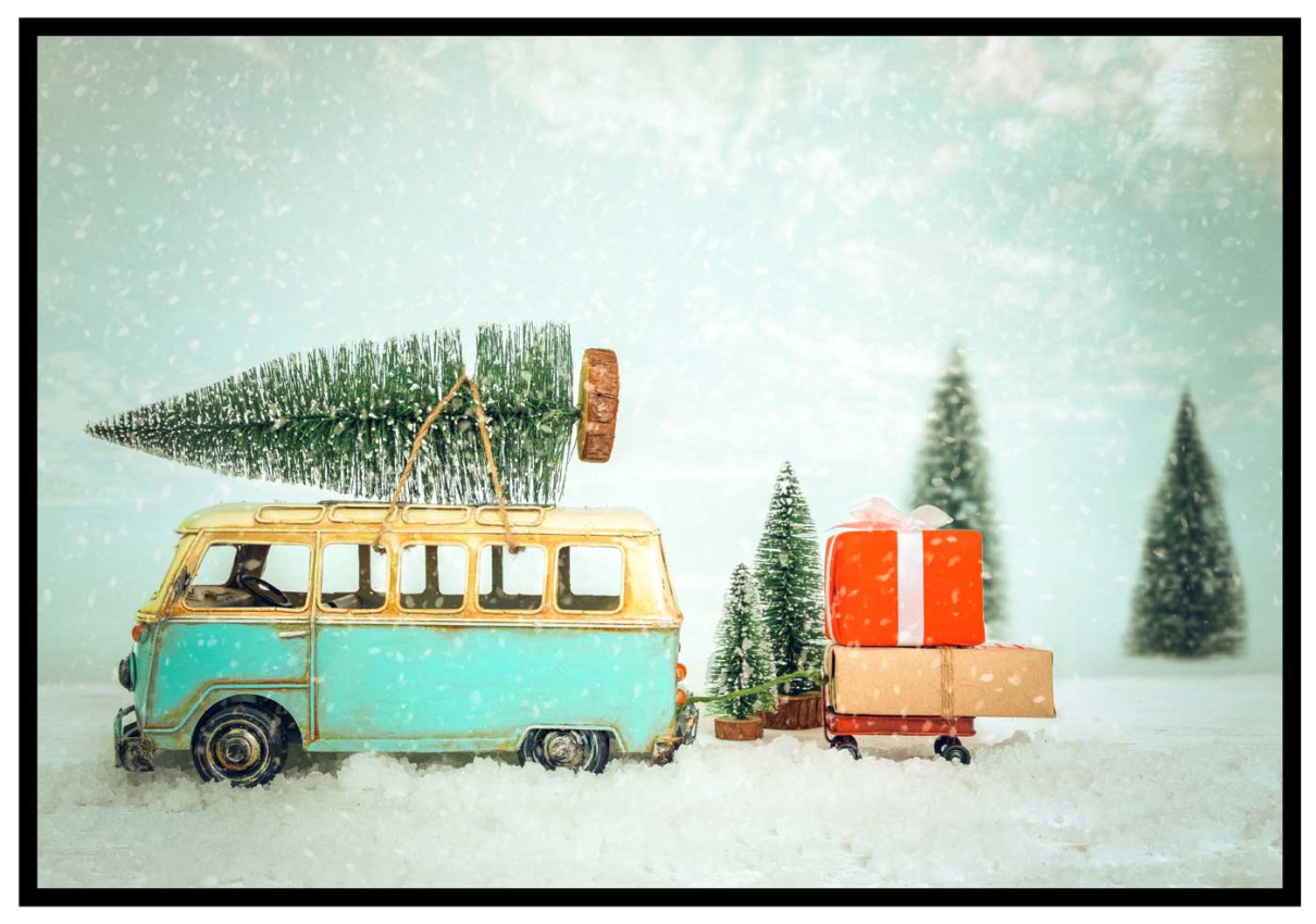 X-mas tree on VW-bus - Christmas poster