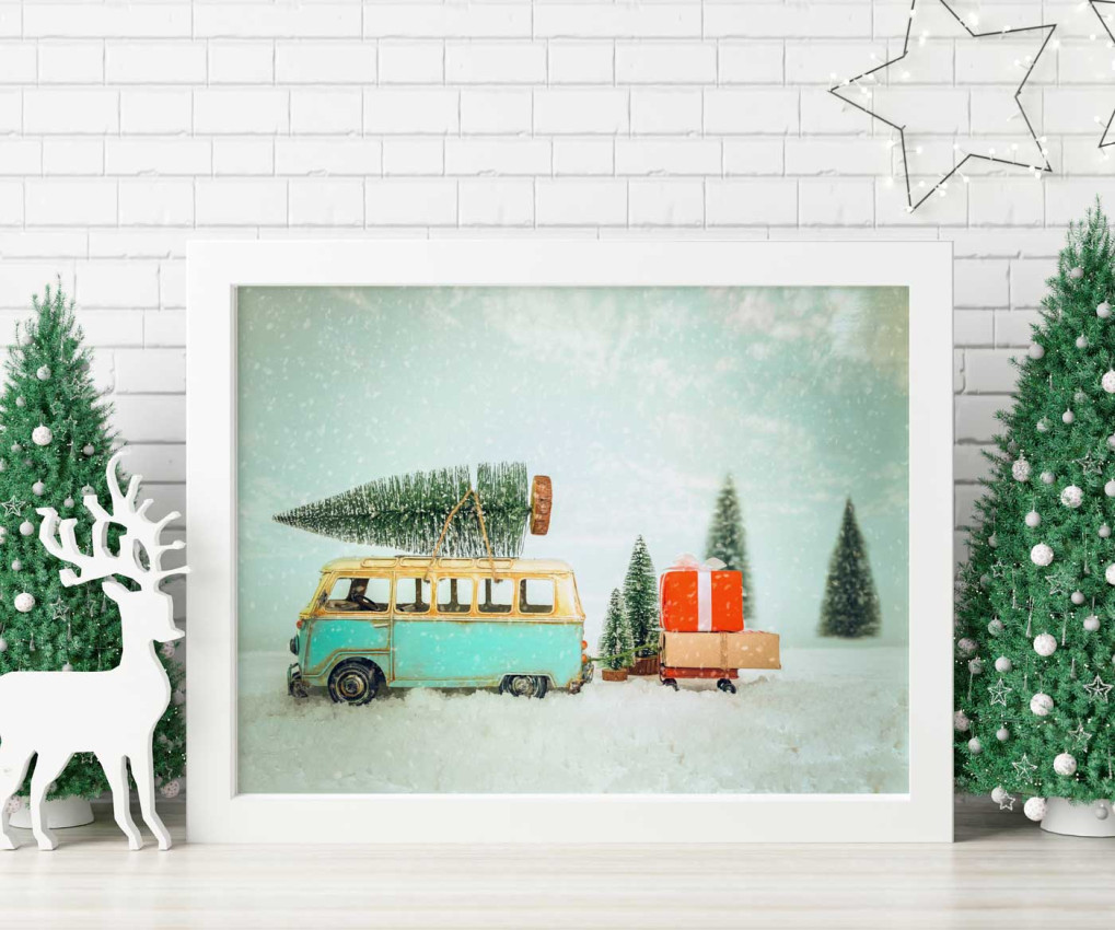 X-mas tree on VW-bus - Christmas poster
