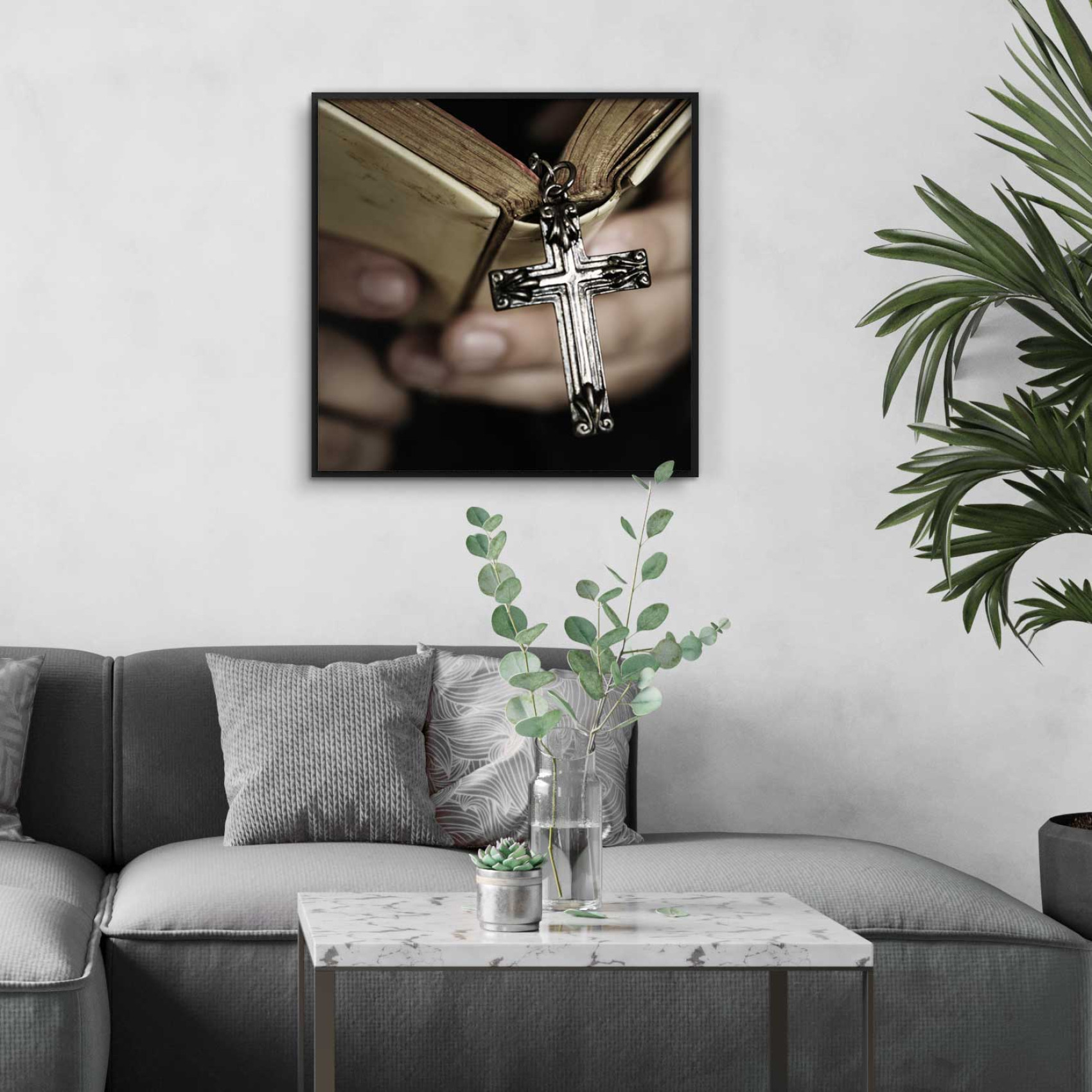 Holy book & cross in hands poster