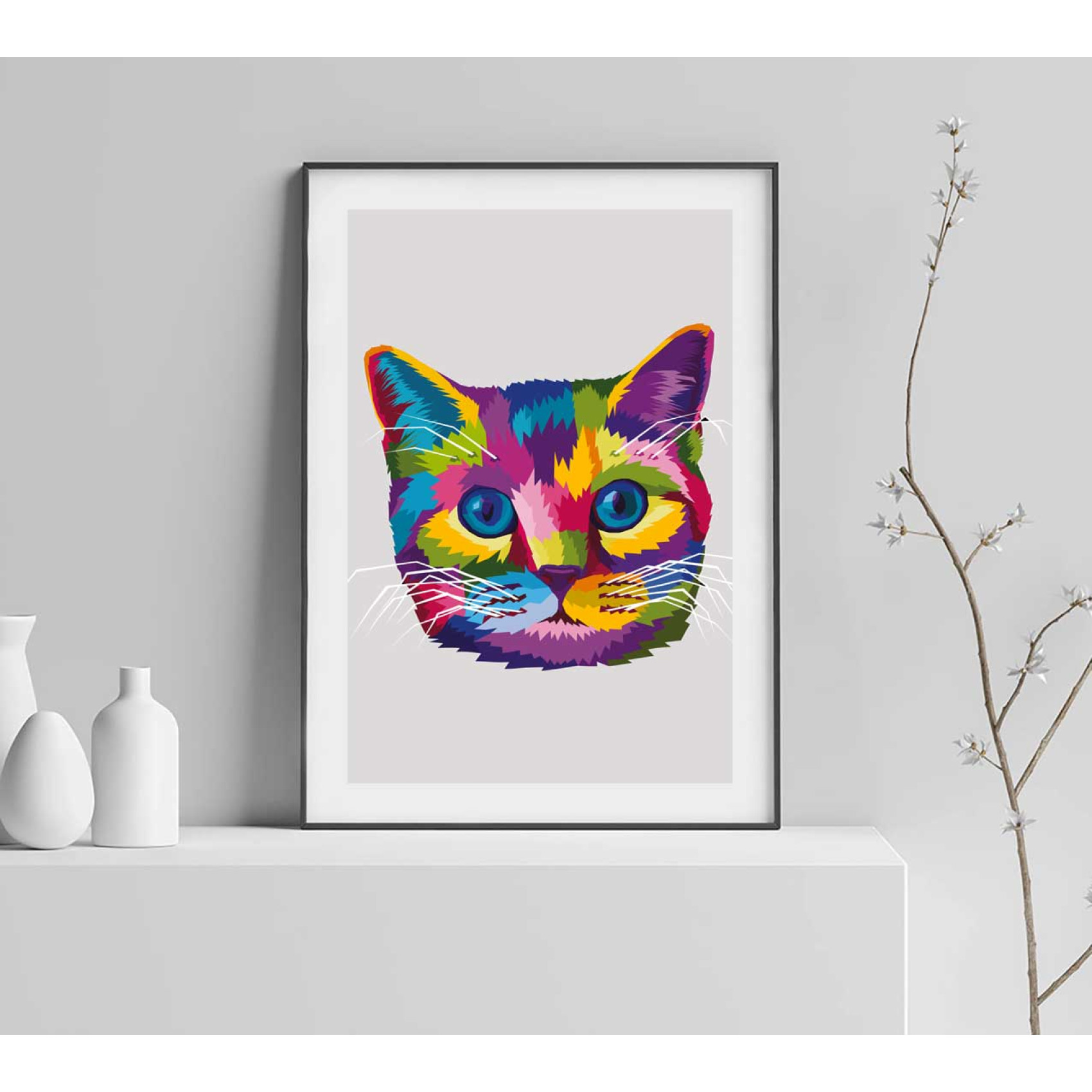 Katt illustration - Trendig & färgglad poster