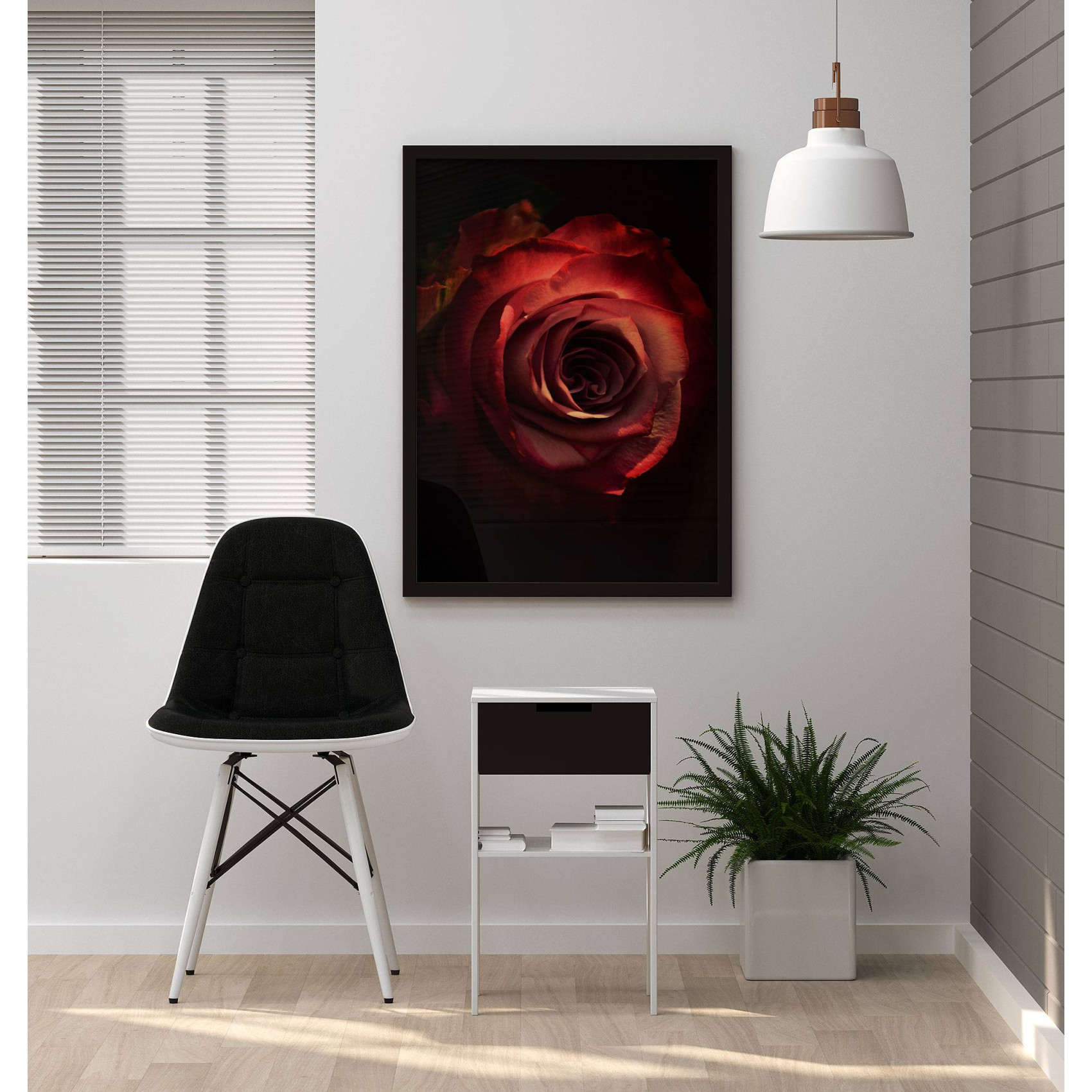 Röd Ros med Svart Bakgrund - Enkel Poster