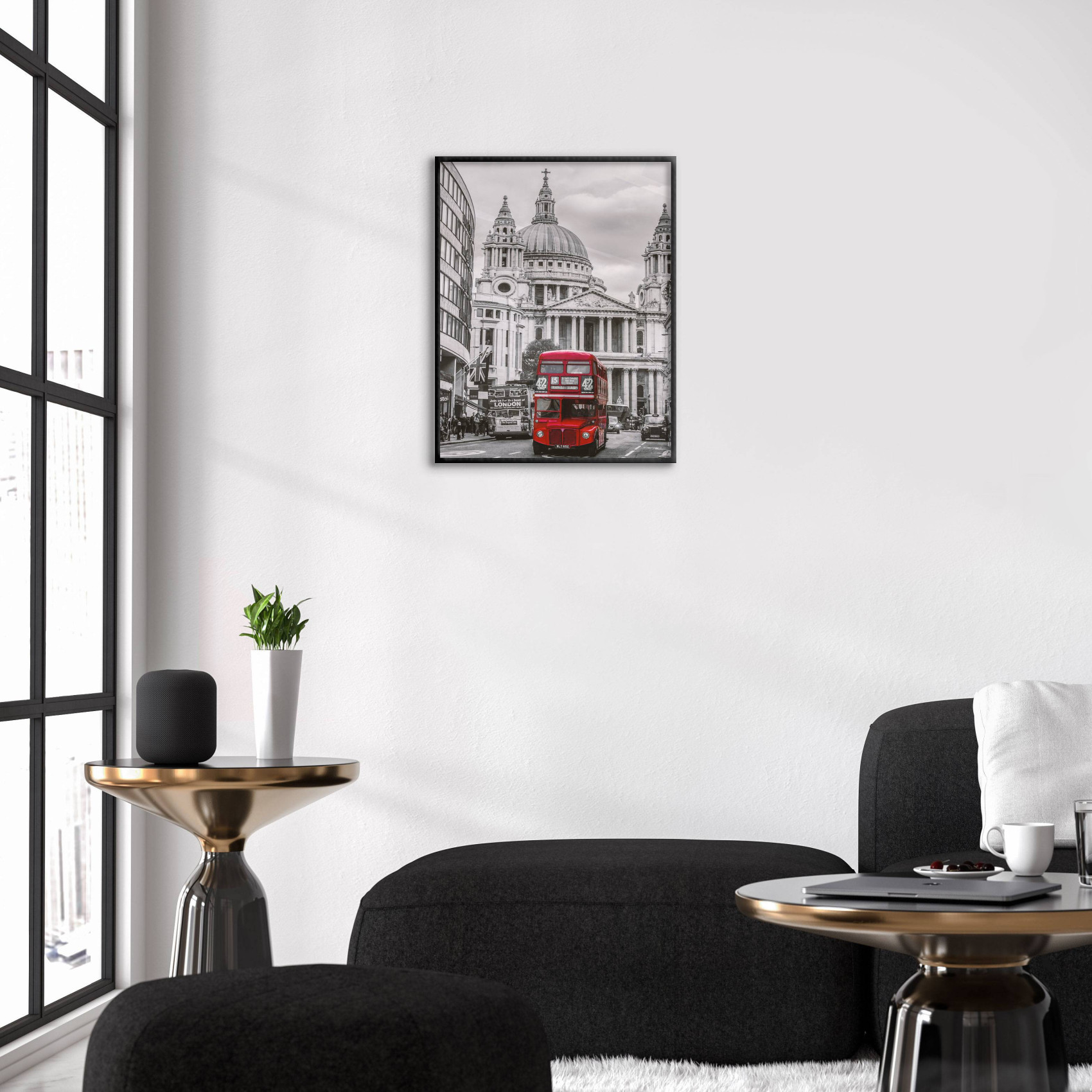 Red Bus in London - Black and White Poster