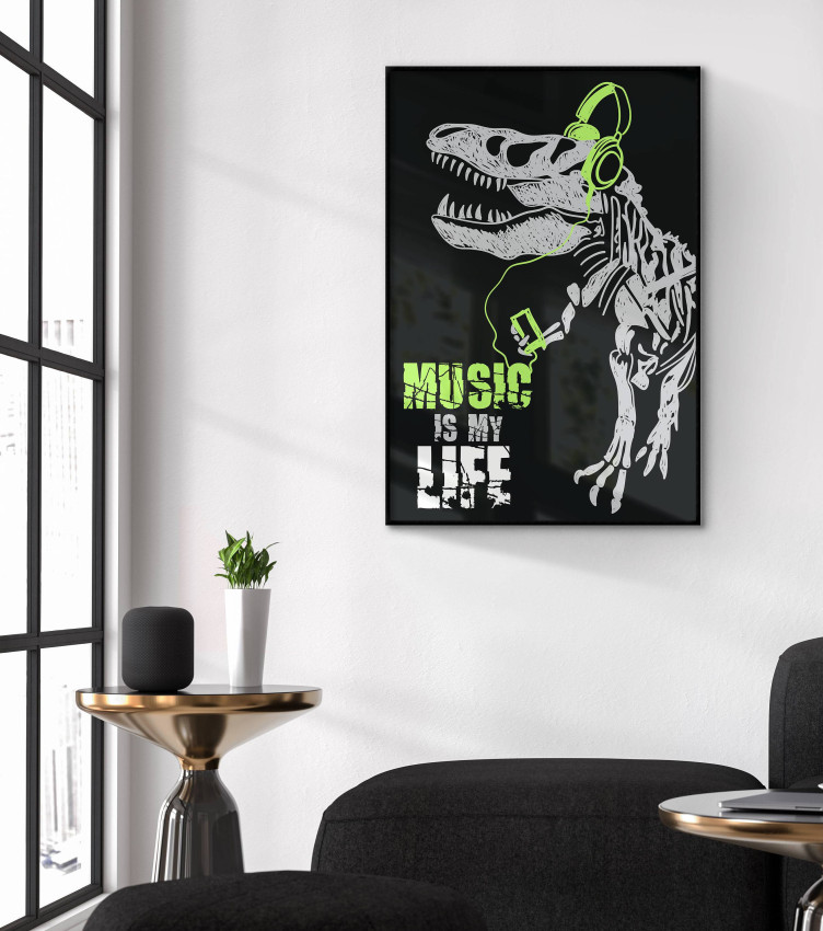 Music is my life - Poster med söt dinosaur