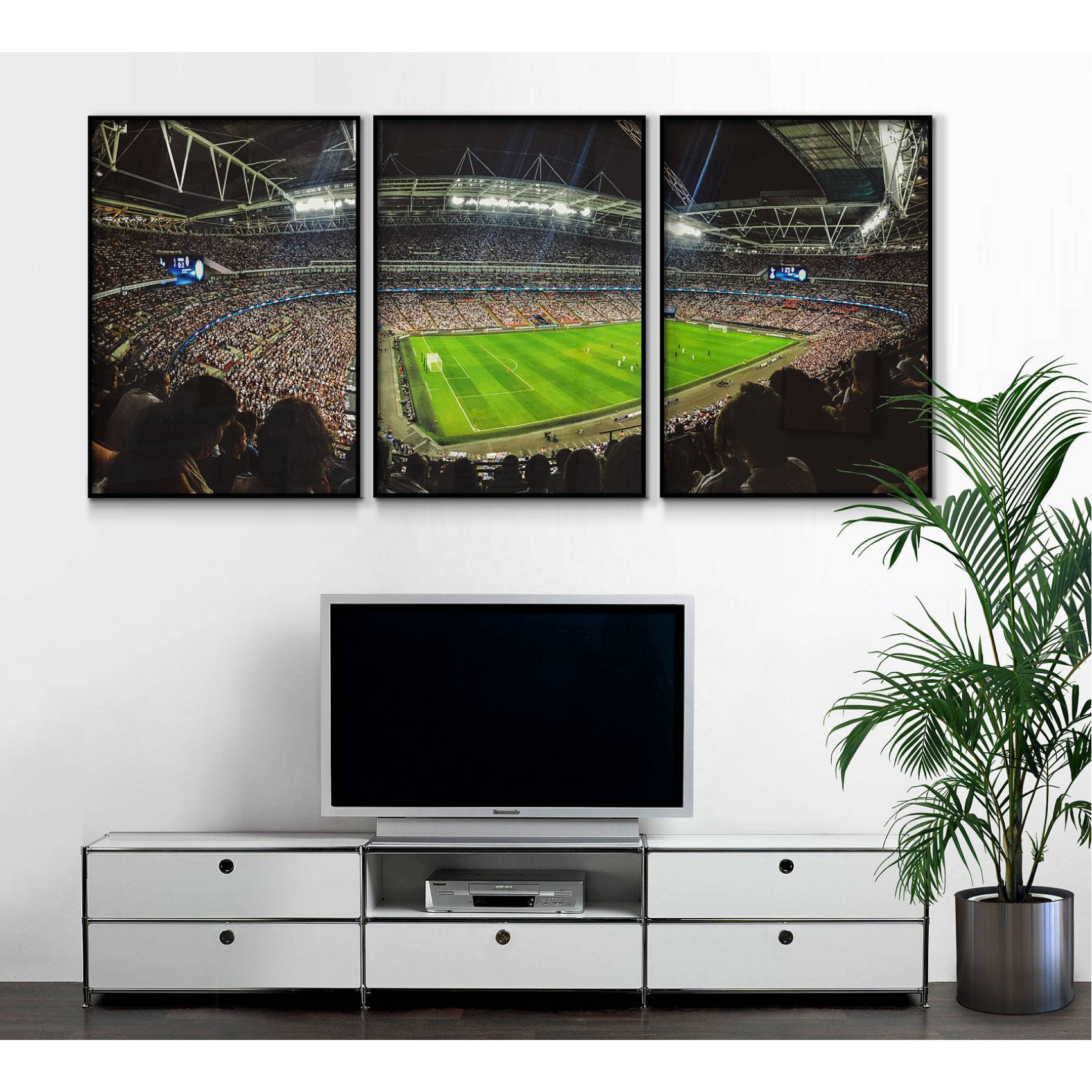 Arena och fotbollsmatch - Stor tavla i tre delar