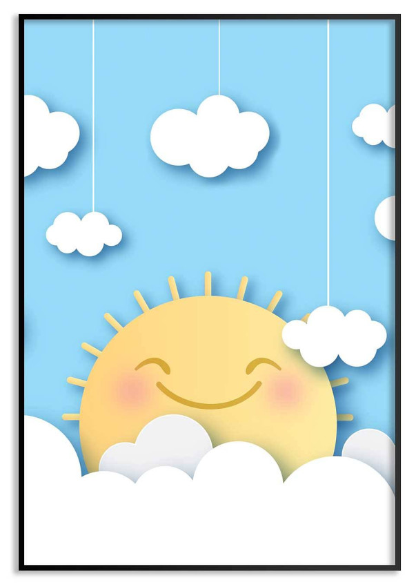 Glad sol och moln - Illustrerad & söt barntavla