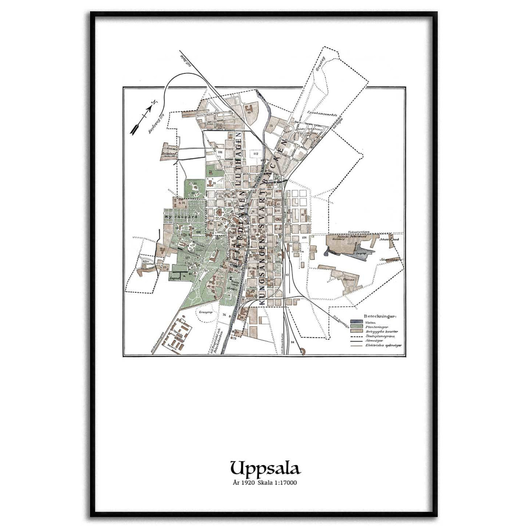 Retro karta över Uppsala - Stilren poster