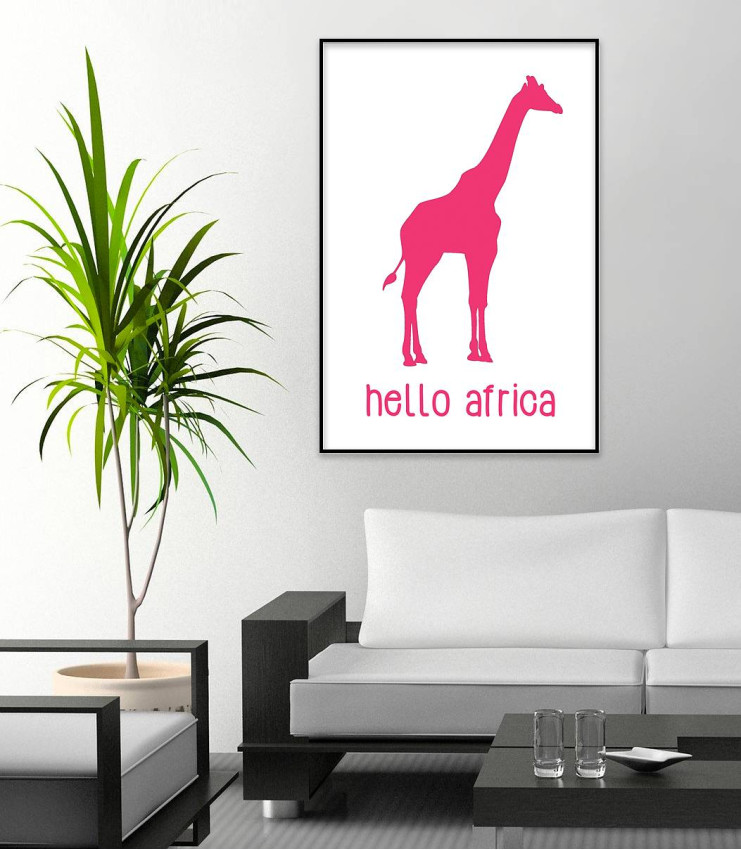 Pink Giraffe Hello Africa - White Poster
