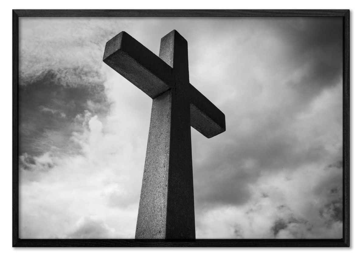 Big Cross on a Hill - Black and White Poster