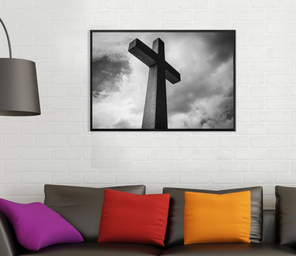 Big Cross on a Hill - Black and White Poster