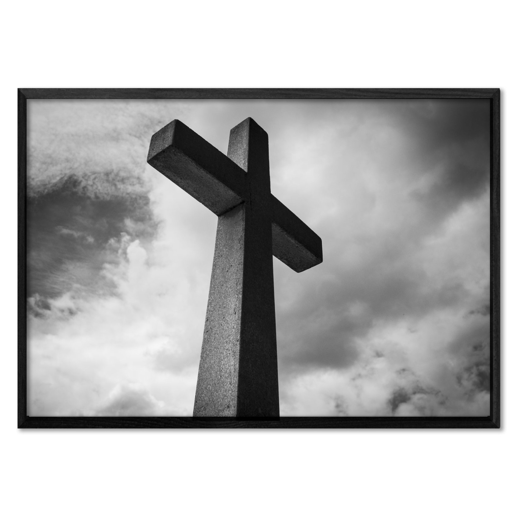 Big Cross on a Hill - Black and White Poster