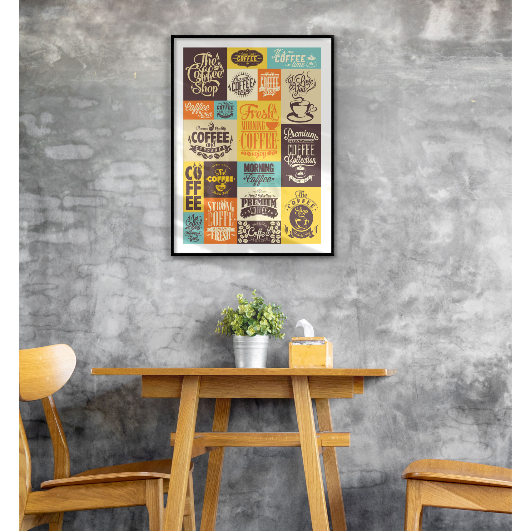 Coffee cups and text - Retro kitchen poster
