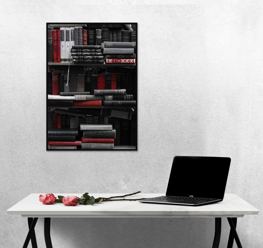 Red Books - Black and White Poster