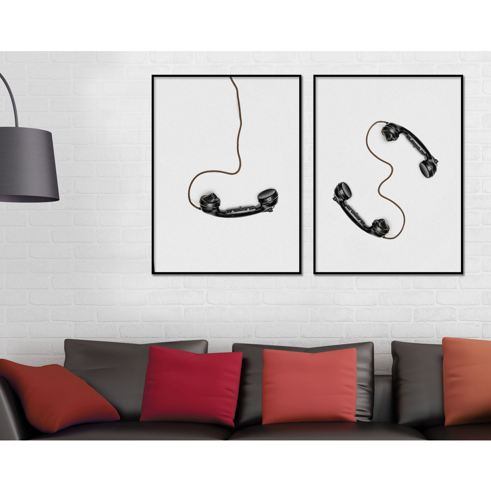 Retro Phones - Two Pieces Black and White Poster
